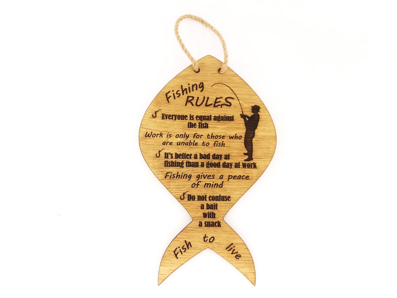 Fishing Rules Sign of Wood Rustic Cabin Decor Engraved Fish - Etsy