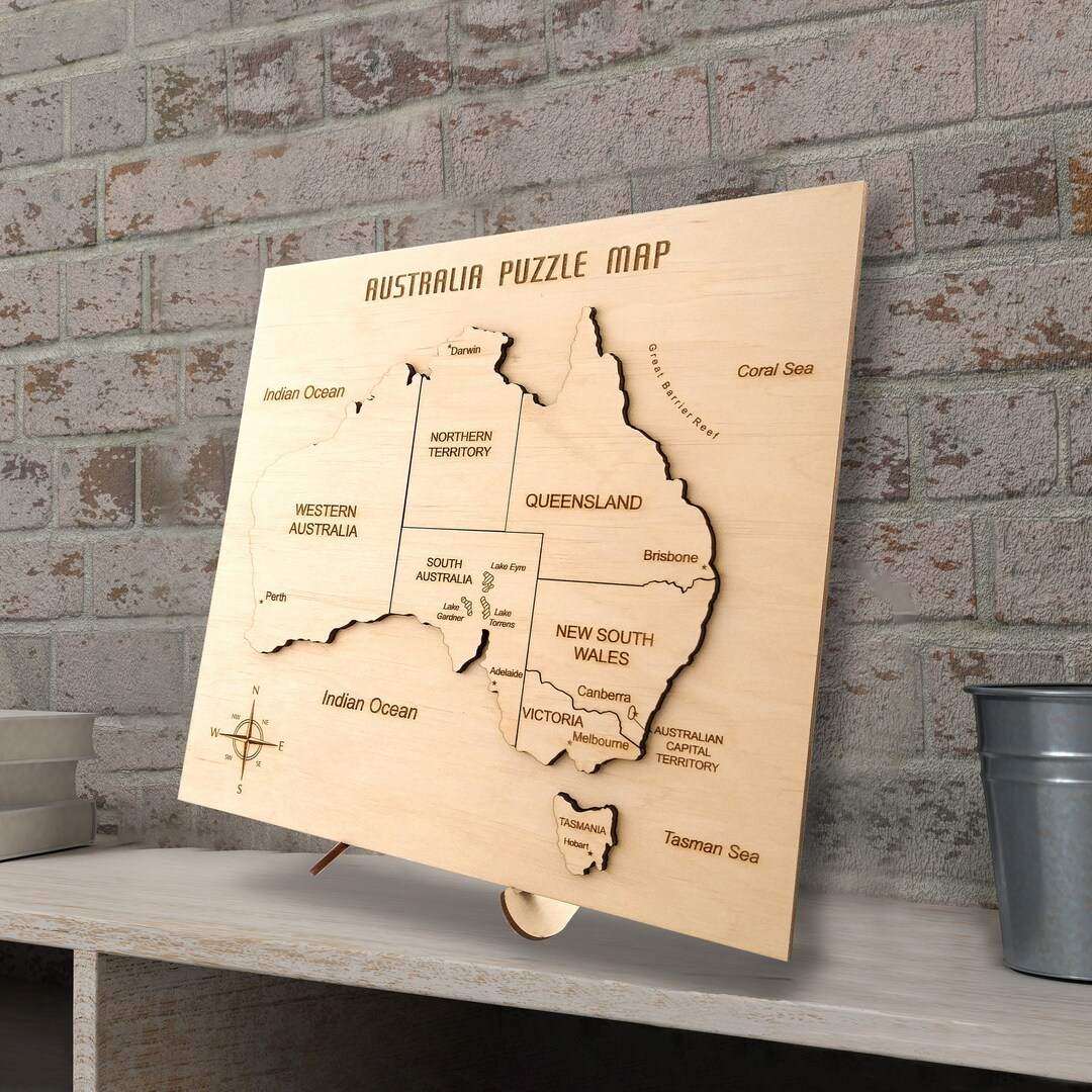 Australia Puzzle Map of Wood, Laser Cut Map of Australian Continent ...