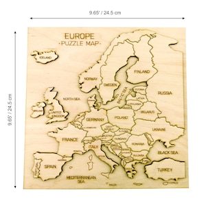 Map of Europe Wooden Puzzle, Engraved Continent Educational Toy, Laser ...