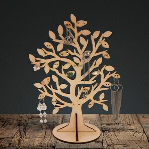 Wood Tree Earring Storage, Laser Cut Jewelry Display Stand, Rustic Ring ...