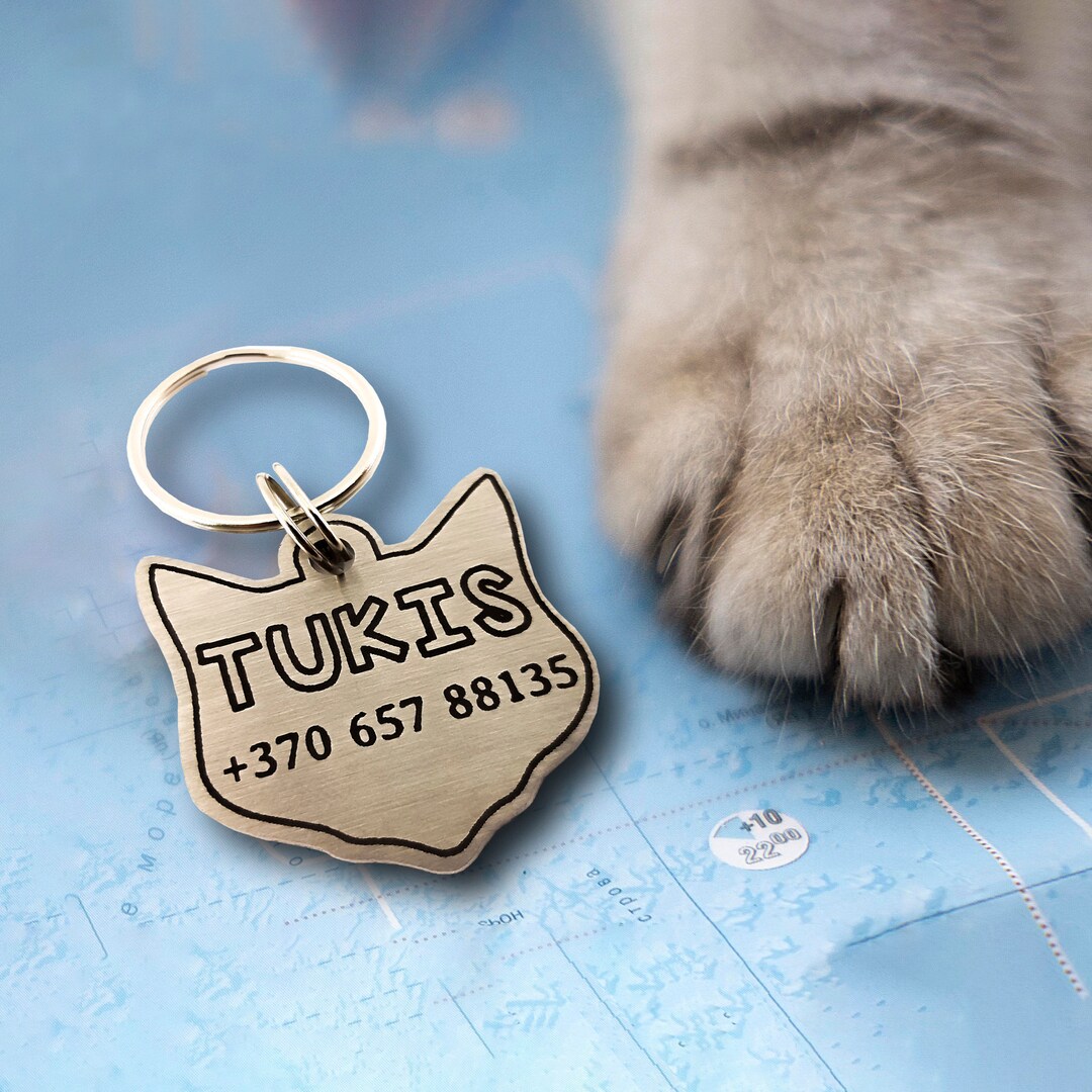 Tiny Personalized Cat Tag of Stainless Steel, Custom Engraved Small Pet ...