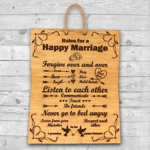 Rustic Wedding Gift Recipe for a Happy Marriage, Newlywed Engraved Wood ...