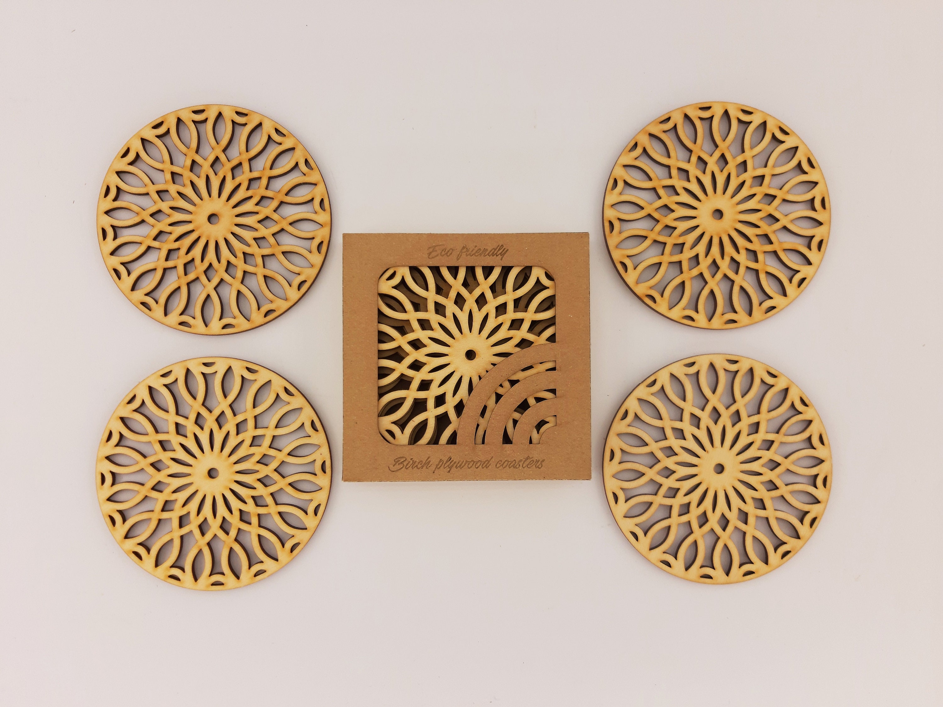 Cute coasters Wood coasters Set of 4 Laser cut coasters | Etsy