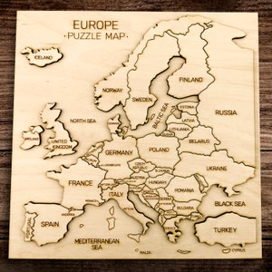 Map of Europe Wooden Puzzle, Engraved Continent Educational Toy, Laser ...