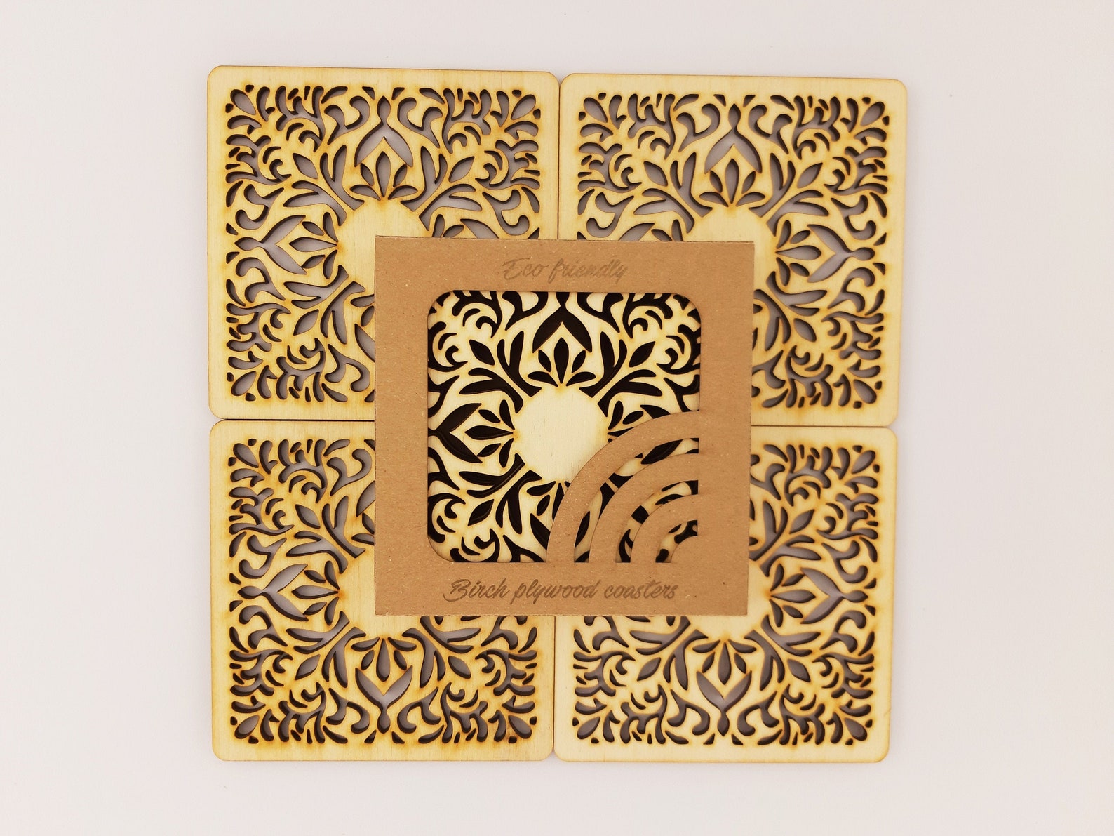 Square Coaster of Wood Housewarming Gift Set of 4 Laser Cut | Etsy