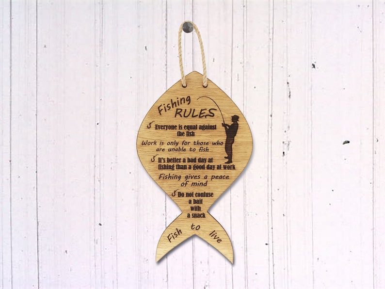 Fishing Rules Sign of Wood Rustic Cabin Decor Engraved Fish - Etsy
