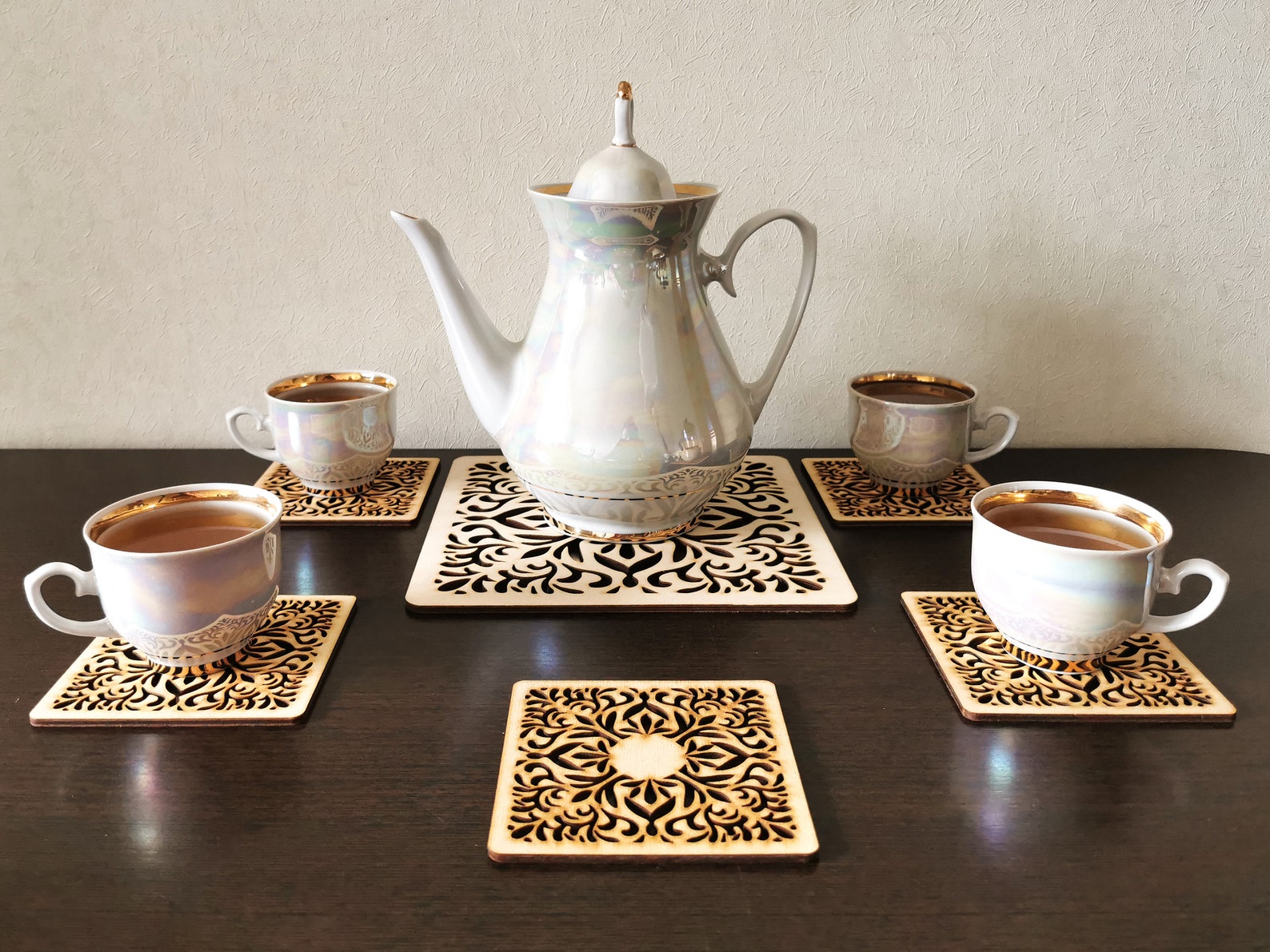 Square Coaster of Wood Housewarming Gift Set of 4 Laser Cut - Etsy