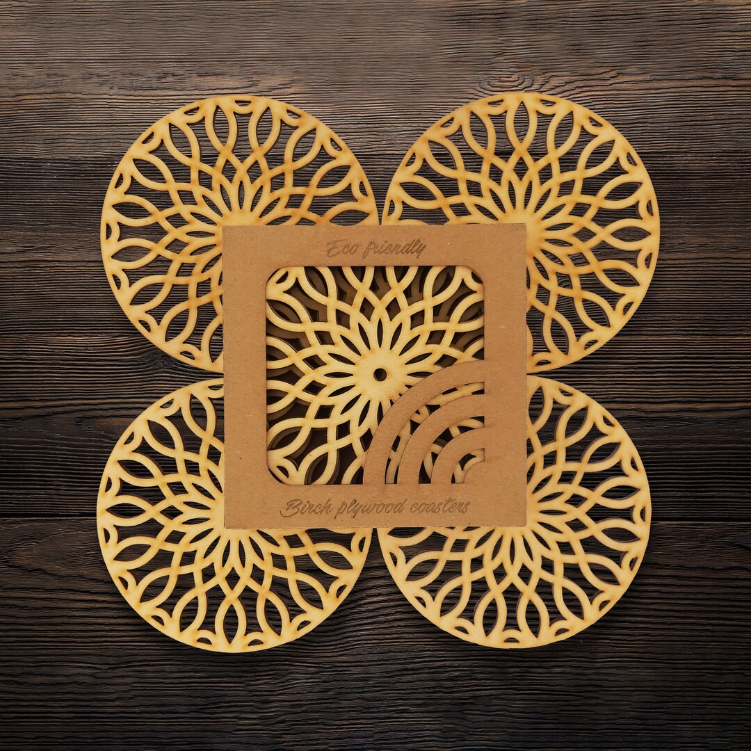 Cute Coasters With Holder, Vintage Kitchenware - Set of 4 Laser Cut ...