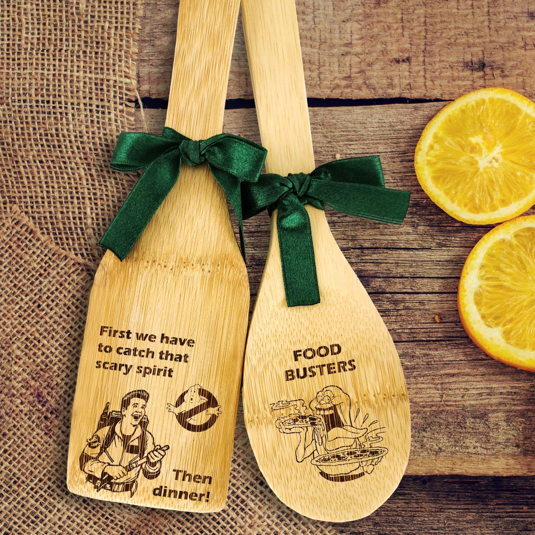 Ghostbusters Engraved Slimer Spoon and Ray Stantz Spatula Set of Wood ...