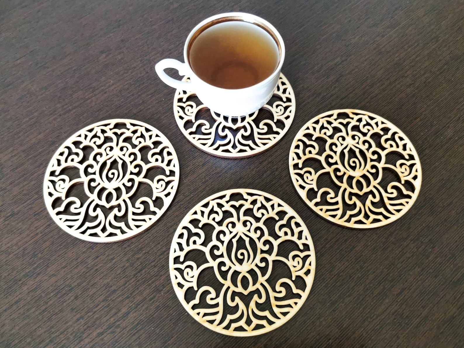 Laser Cut Drink Coaster of Wood Kitchen Gift Set of 4 Laser - Etsy