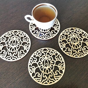 Laser Cut Drink Coaster of Wood Kitchen Gift Set of 4 Laser - Etsy