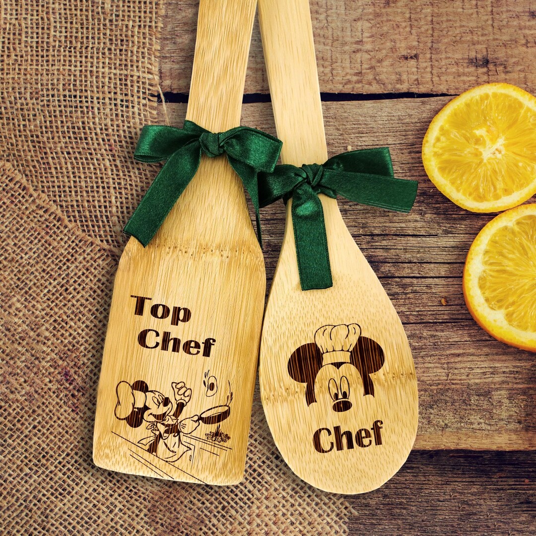 Mickey Mouse Engraved Spoon and Spatula Set of Wood, Cartoon Kitchen ...