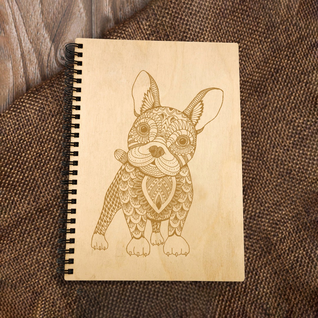 Custom Wooden Notebook Animal Ornaments, Engraved Journal Spiral A5 Dog ...