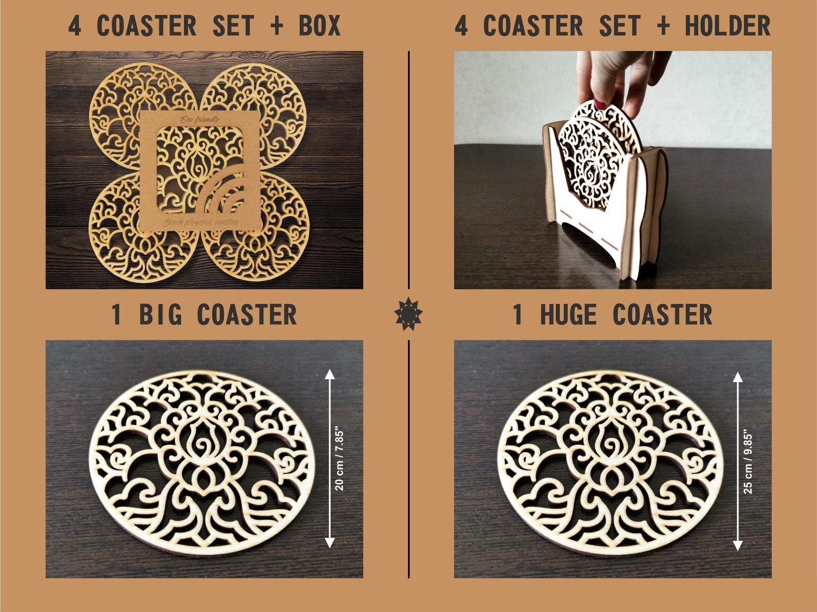 Laser Cut Drink Coaster of Wood Kitchen Gift Set of 4 Laser - Etsy