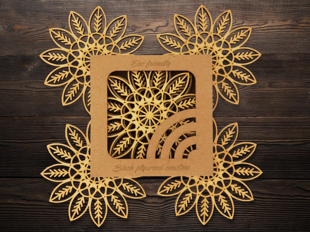 Laser Cut Flower Wooden Coaster Set With Holder Coffee Table - Etsy