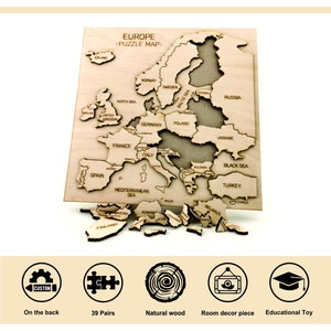 Map of Europe Wooden Puzzle, Engraved Continent Educational Toy, Laser ...