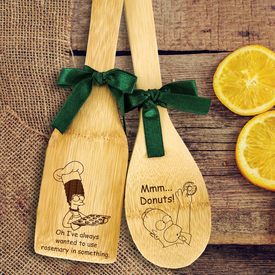 The Simpsons Spoon and Spatula Set, Wooden Engraved Kitchen Utensils ...