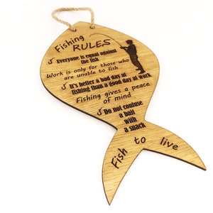 Fishing Rules Sign of Wood Rustic Cabin Decor Engraved Fish - Etsy