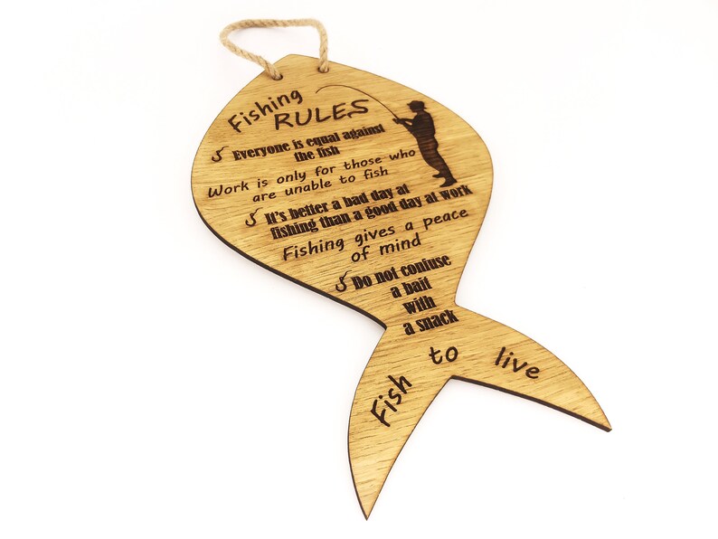 Fishing Rules Sign of Wood Rustic Cabin Decor Engraved Fish - Etsy