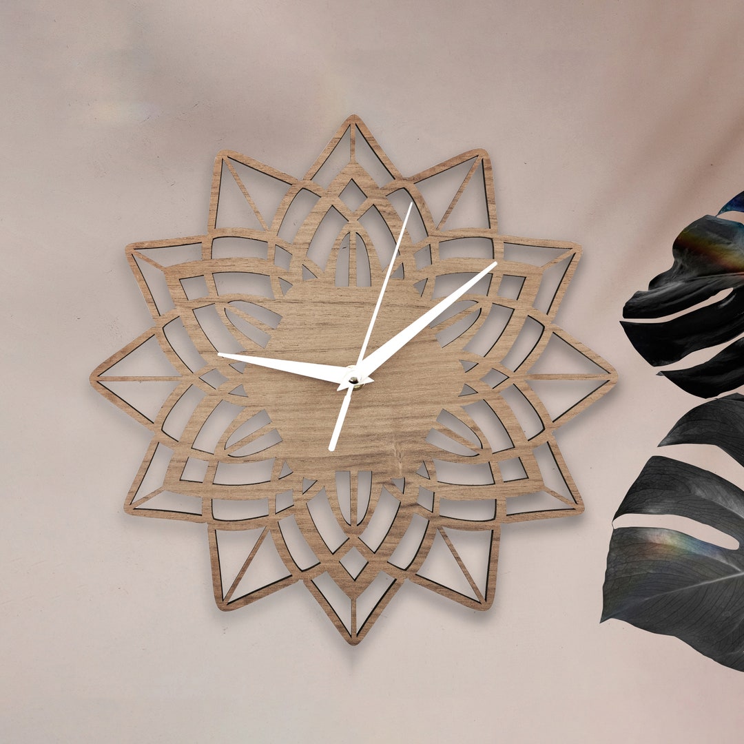 Boho Floral Mandala Wooden Wall Clock: Laser Cut Silent Timepiece - Etsy