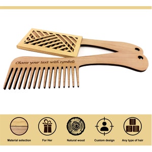Custom Engraved Hair Comb of Wood, Personalized Wide Tooth Comb, Bridal ...