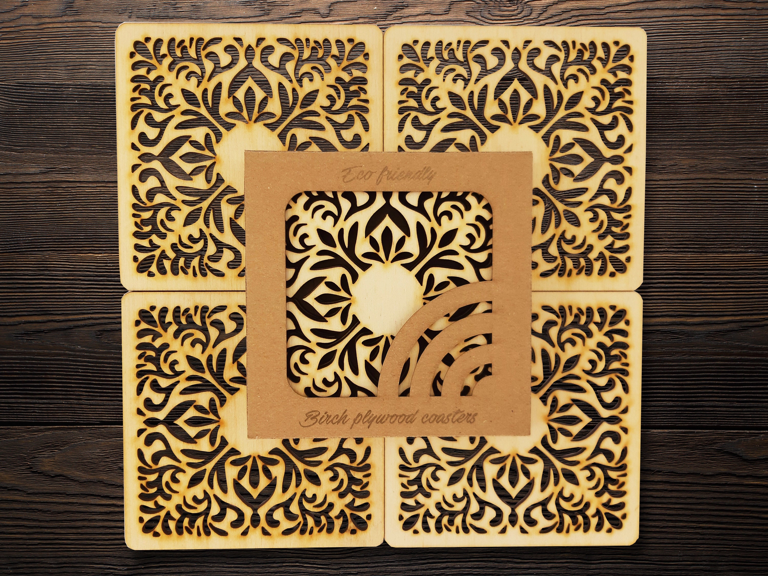 Square Coaster of Wood Housewarming Gift Set of 4 Laser Cut | Etsy