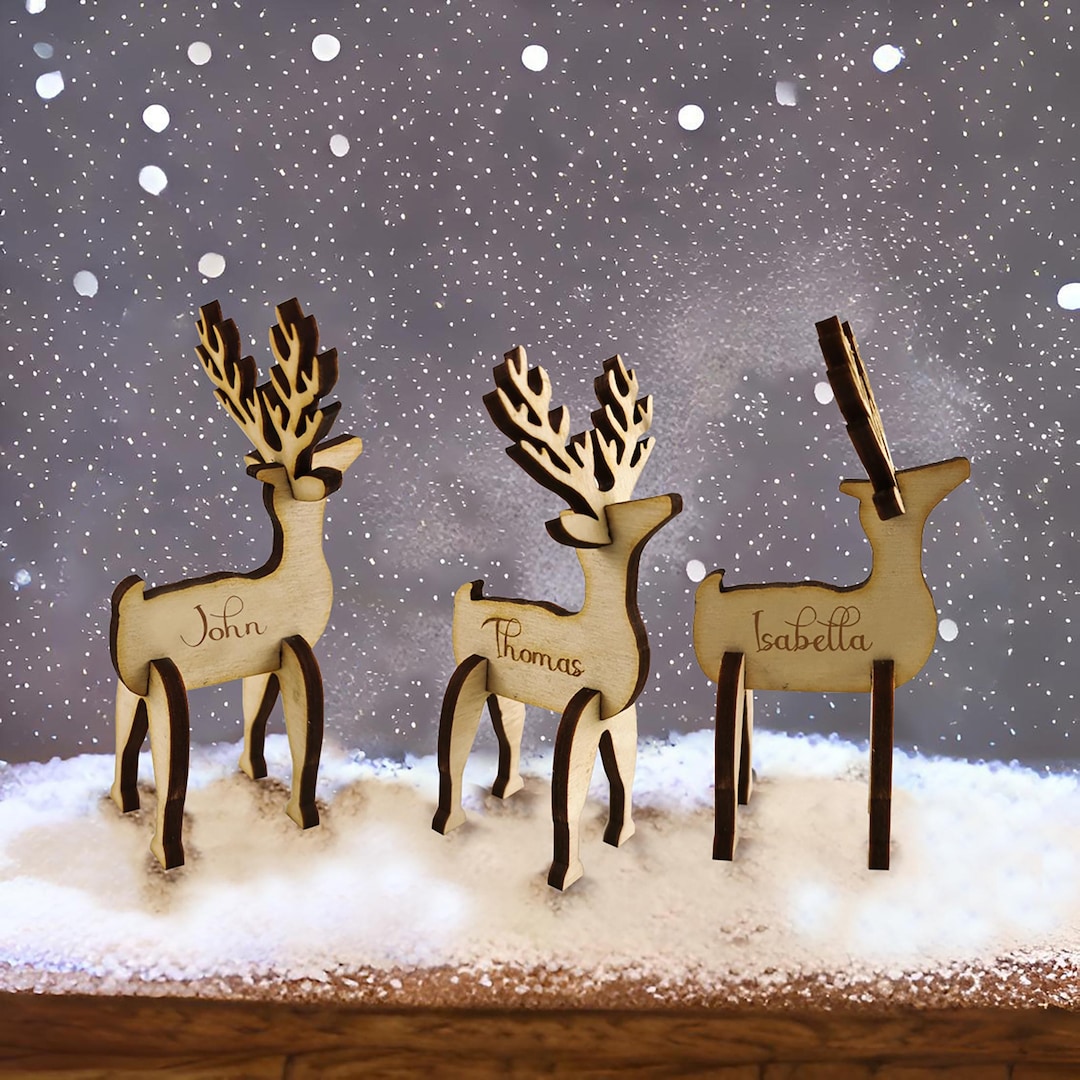 Personalized Reindeer Place Setting: Engraved Name Wood Christmas Table ...