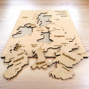 Great British Map Wooden Puzzle, Laser Engraved Custom Geography Game ...