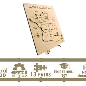 France Map Wooden Puzzle Engraved Country French Educational - Etsy