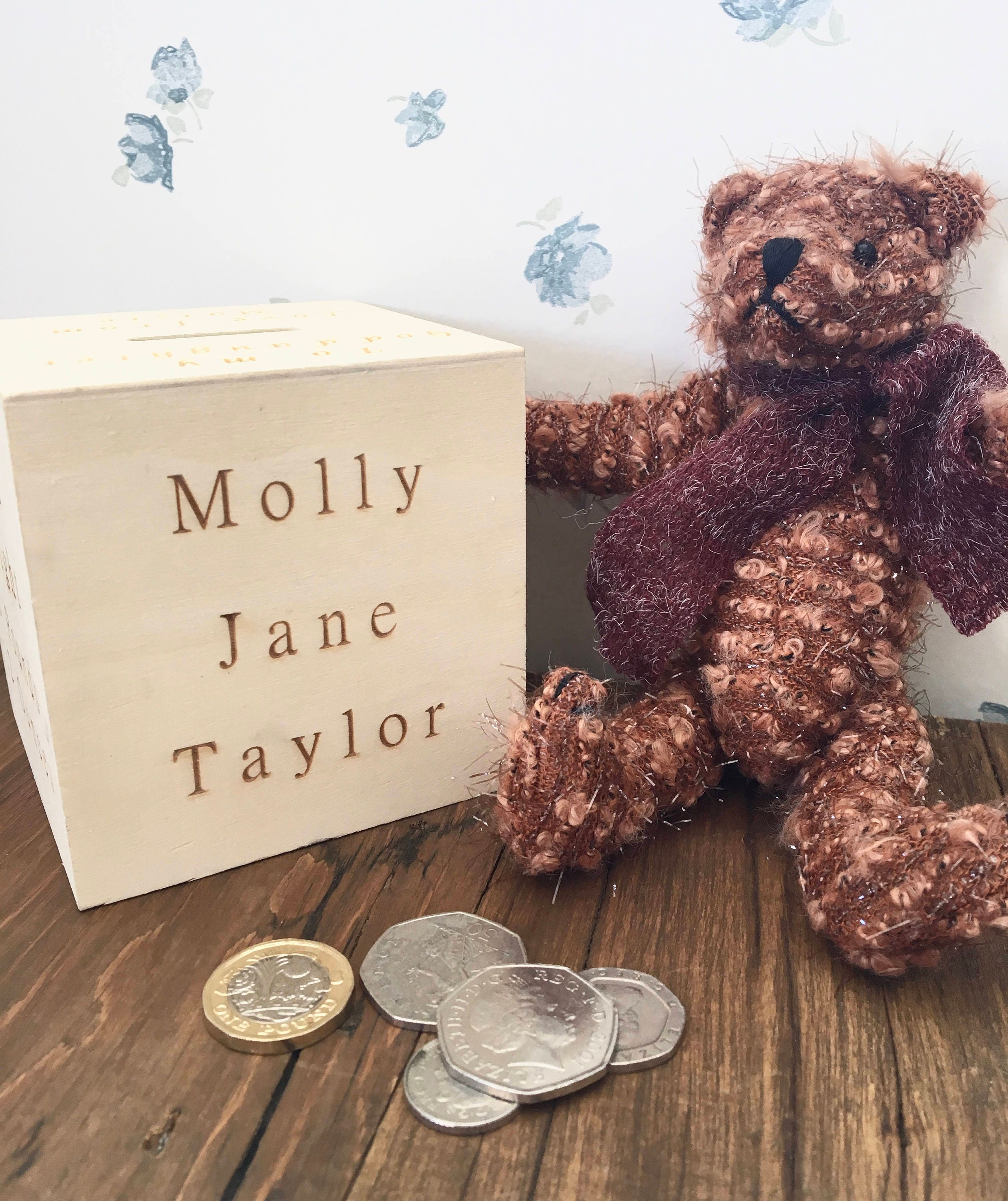Personalised Wooden Children's Money Box, Birth Cube, Christening Gift ...