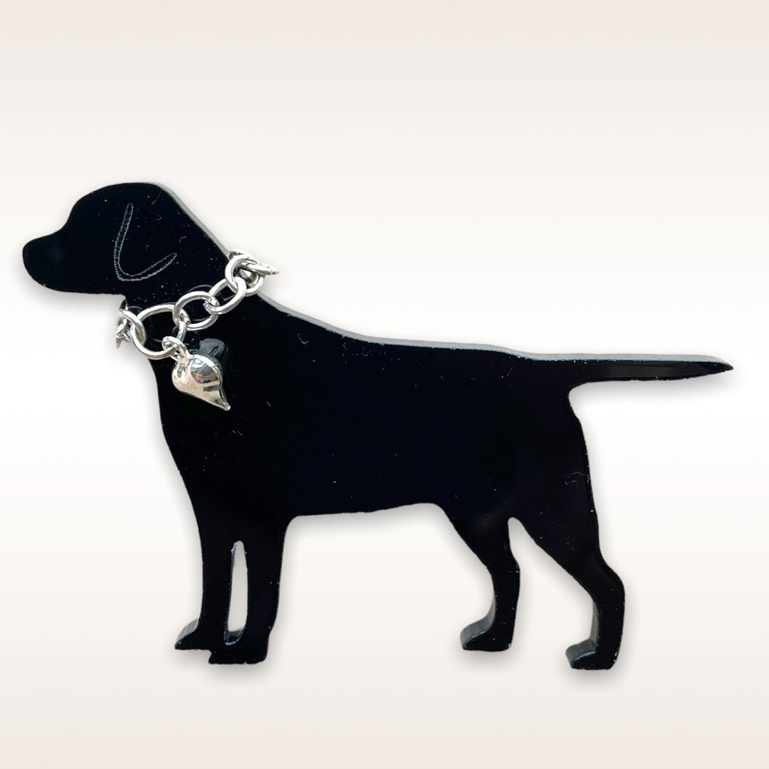 Labrador Dog Brooch Lapel Pin With Silver Heart & Chain Collar, Gift ...