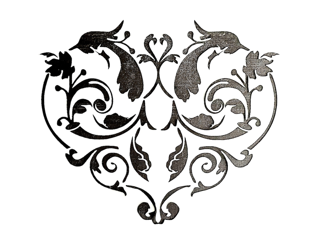 Damask Heart Shaped Filigree Design Stencil A4 for Walls, Furniture and ...