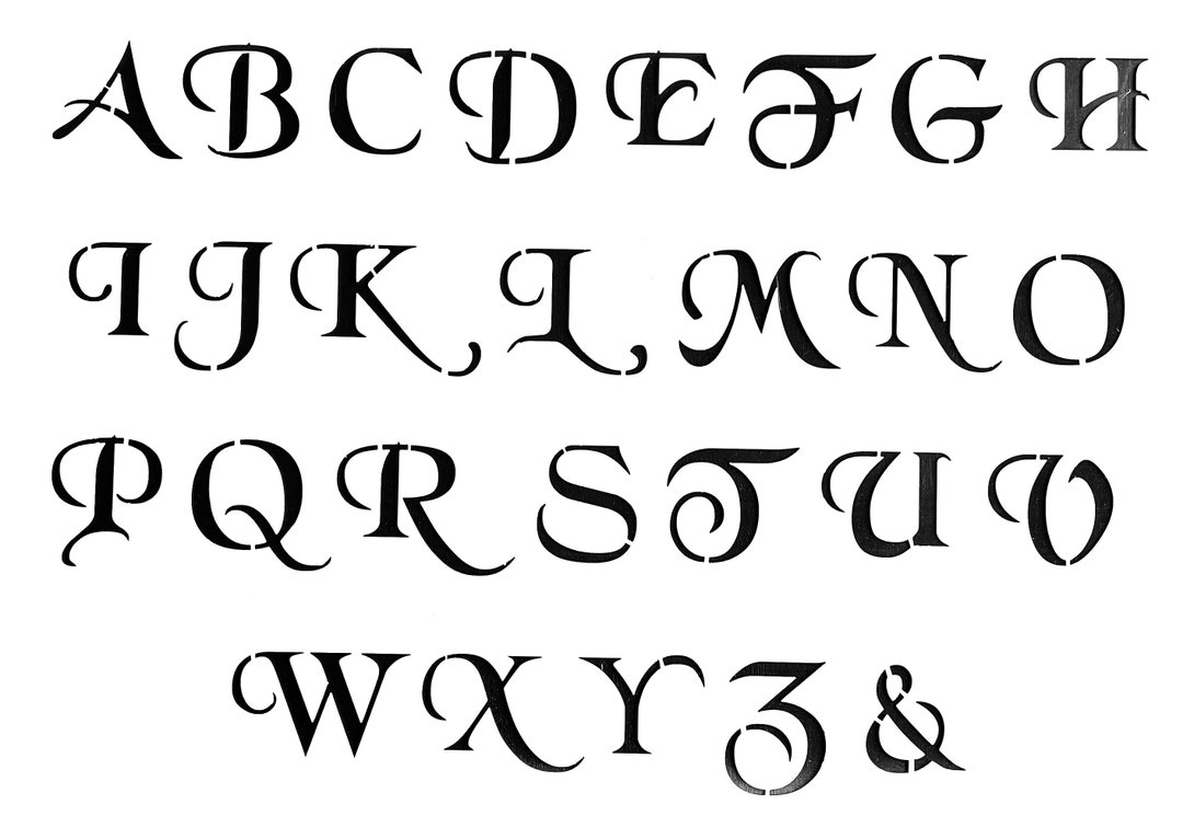 Fantasy Cursive Text Alphabet Letters Craft Stencil Template, Letters ...