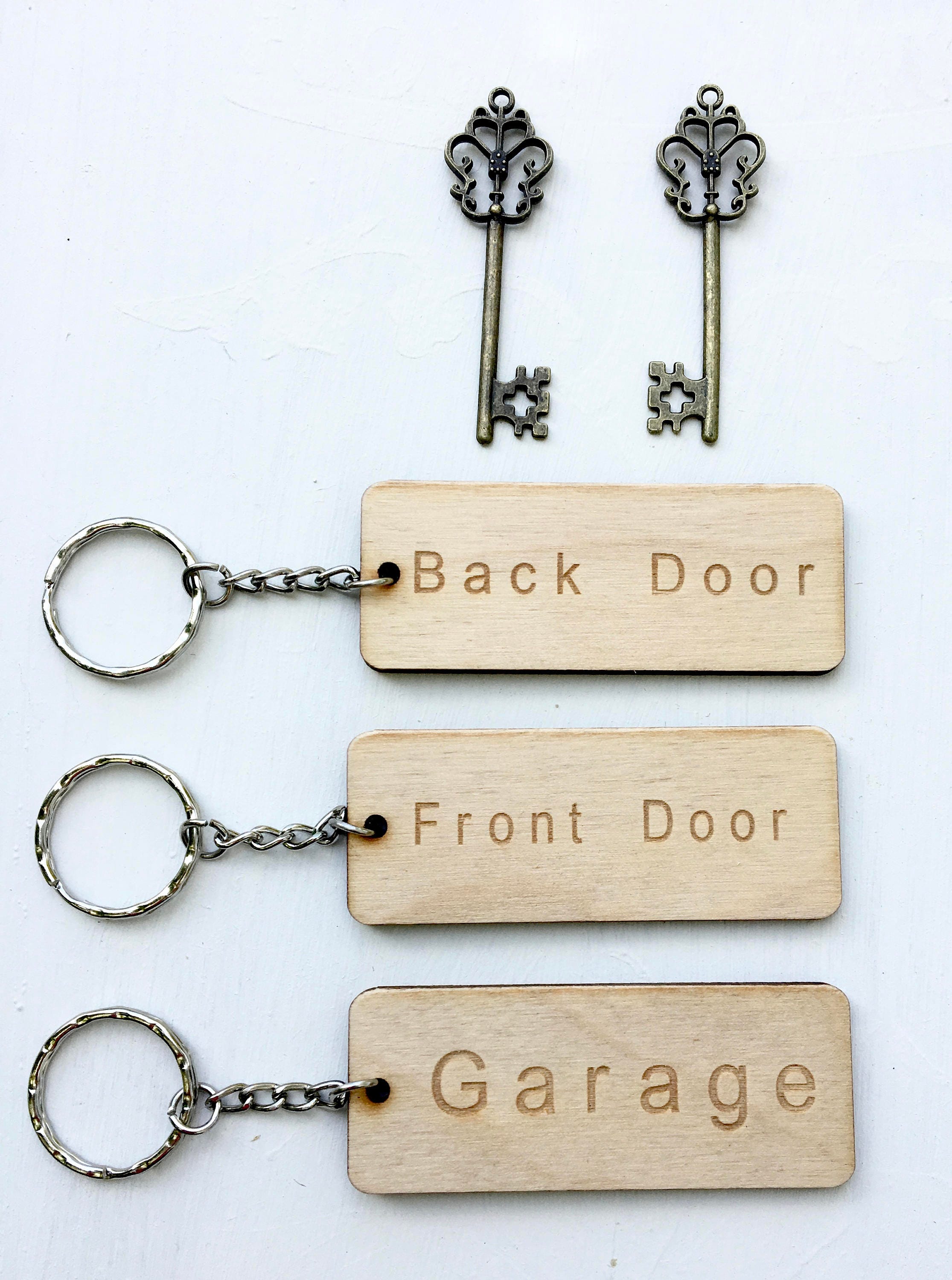Personalised Wooden Engraved Door Key Ring Identifiers - Etsy UK