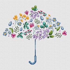 Cross Stitch Pattern Spring Umbrella Modern Embroidery Cute Pattern ...