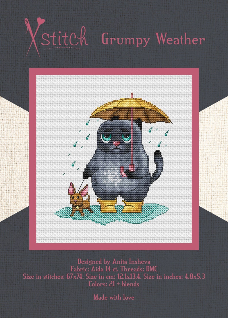 Cross Stitch Pattern Grumpy Weather Cat Cross Stitch Pattern | Etsy