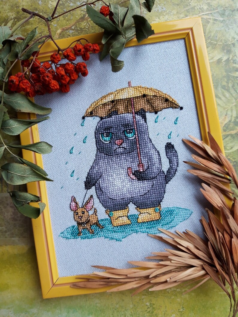 Cross Stitch Pattern Grumpy Weather Cat Cross Stitch Pattern Modern ...