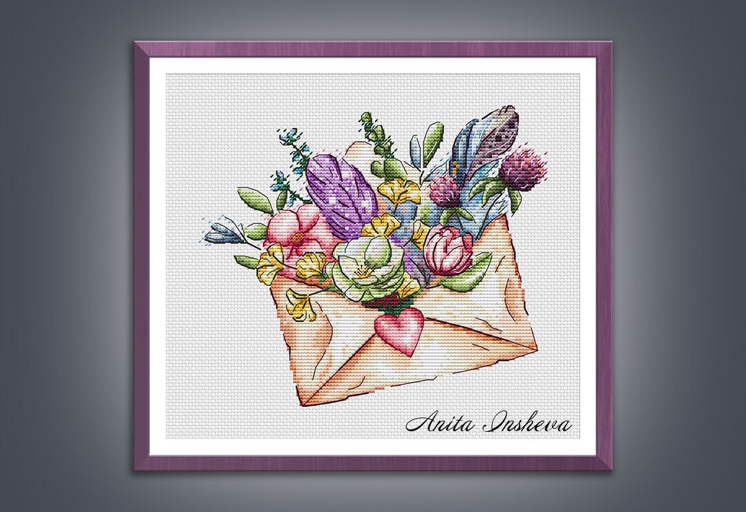 Floral Envelope Cross Stitch Pattern: Love-sealed Bloom (PDF) - Etsy