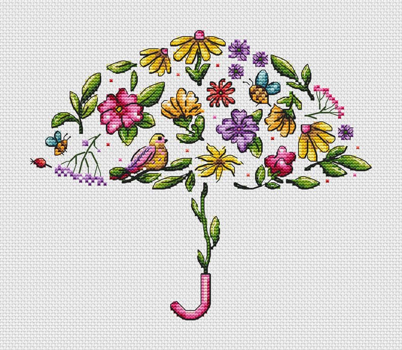 Cross Stitch Pattern Summer Umbrella Modern Embroidery Cute - Etsy