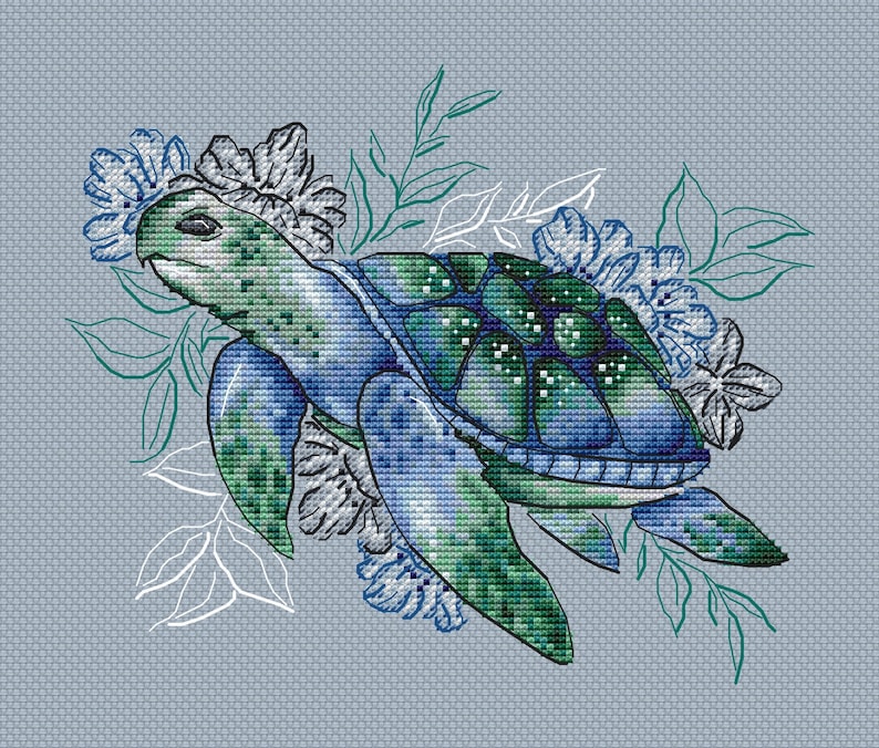 Blooming Turtle Cross Stitch Pattern PDF - Modern Ocean Design - Etsy