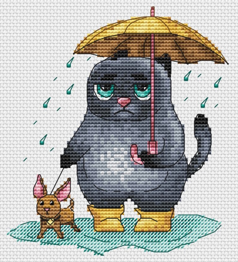 Cross Stitch Pattern Grumpy Weather Cat Cross Stitch Pattern Modern ...