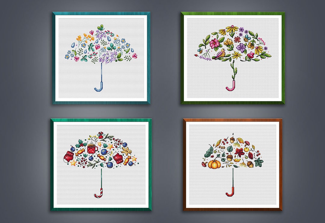Cross Stitch Pattern the Set of Umbrellas Modern Embroidery Umbrella ...
