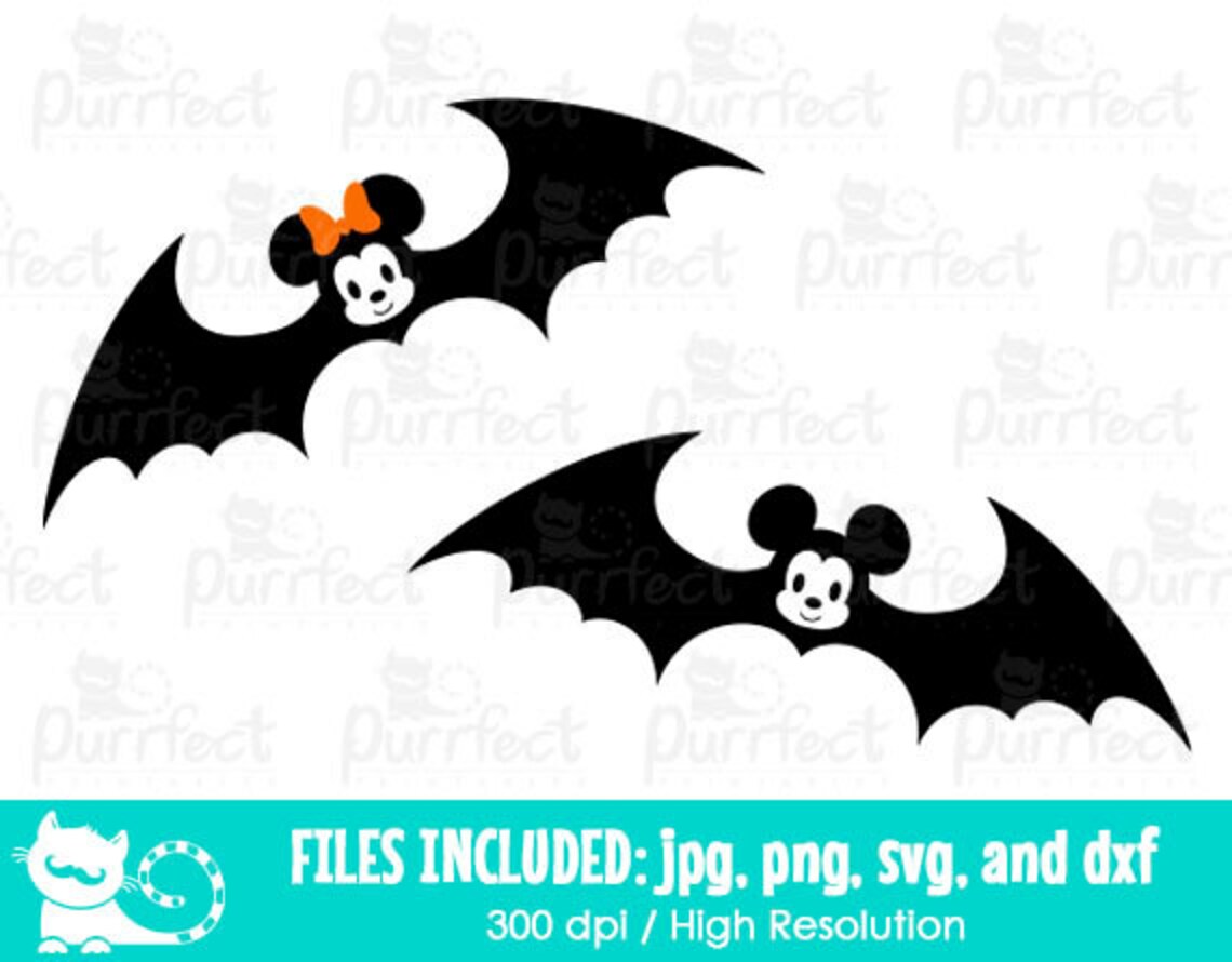 Mickey and Minnie Bat Face SVG Disney Halloween Bats SVG | Etsy