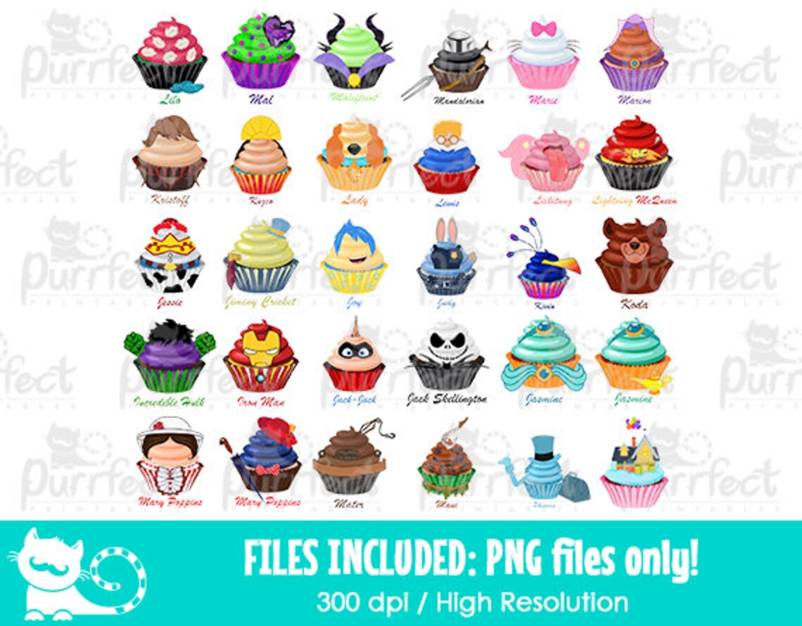 All Valentines Character Cupcakes Design Bundle Design PNG | Etsy