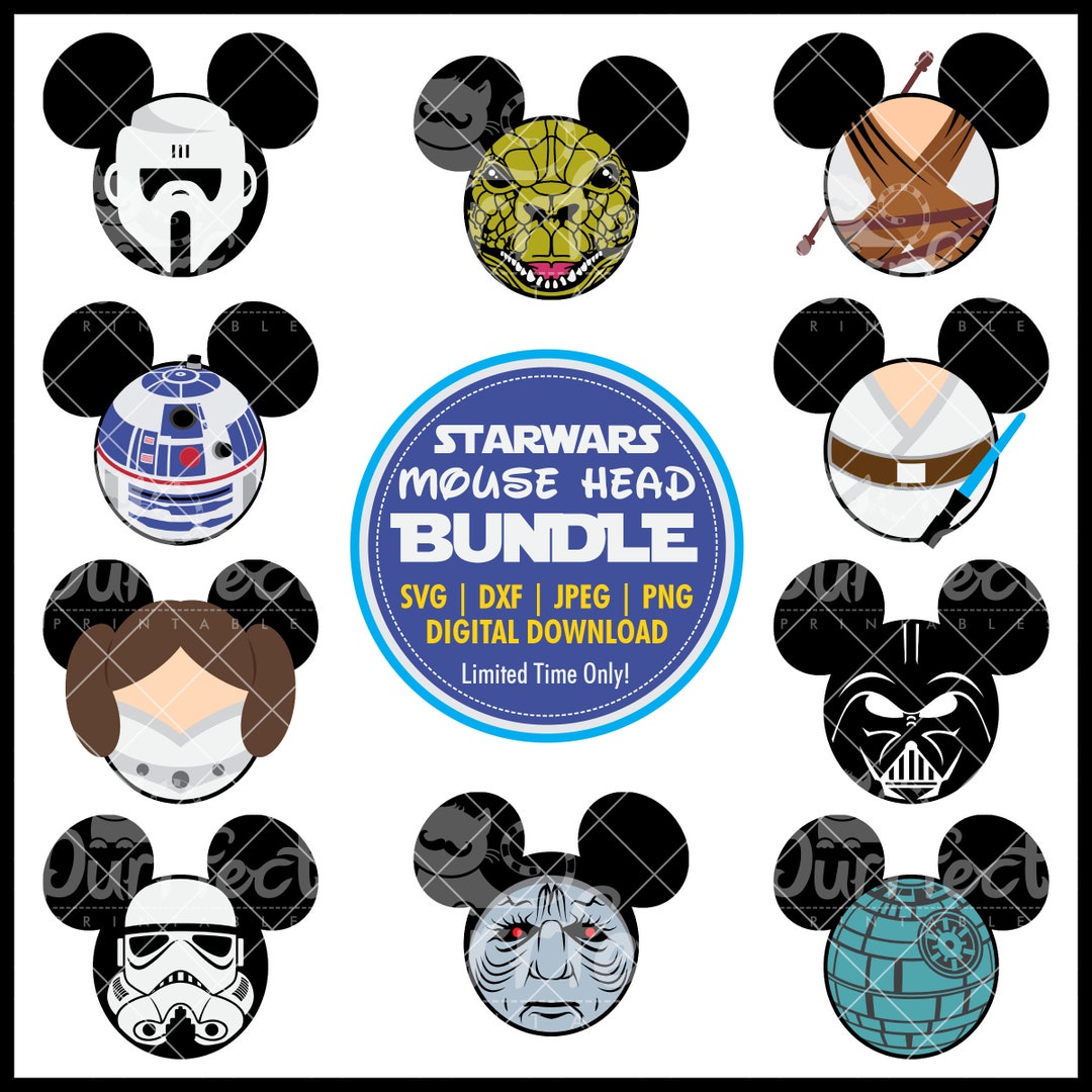 Mouse Heads SVG Bundle Star Wars Galaxy Characters Sublimation Cartoon ...