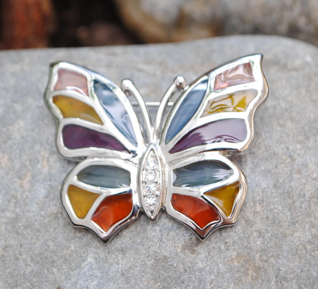 Butterfly Brooch Epoxy Vintage Brooch Colorful Stained Glass Summer ...
