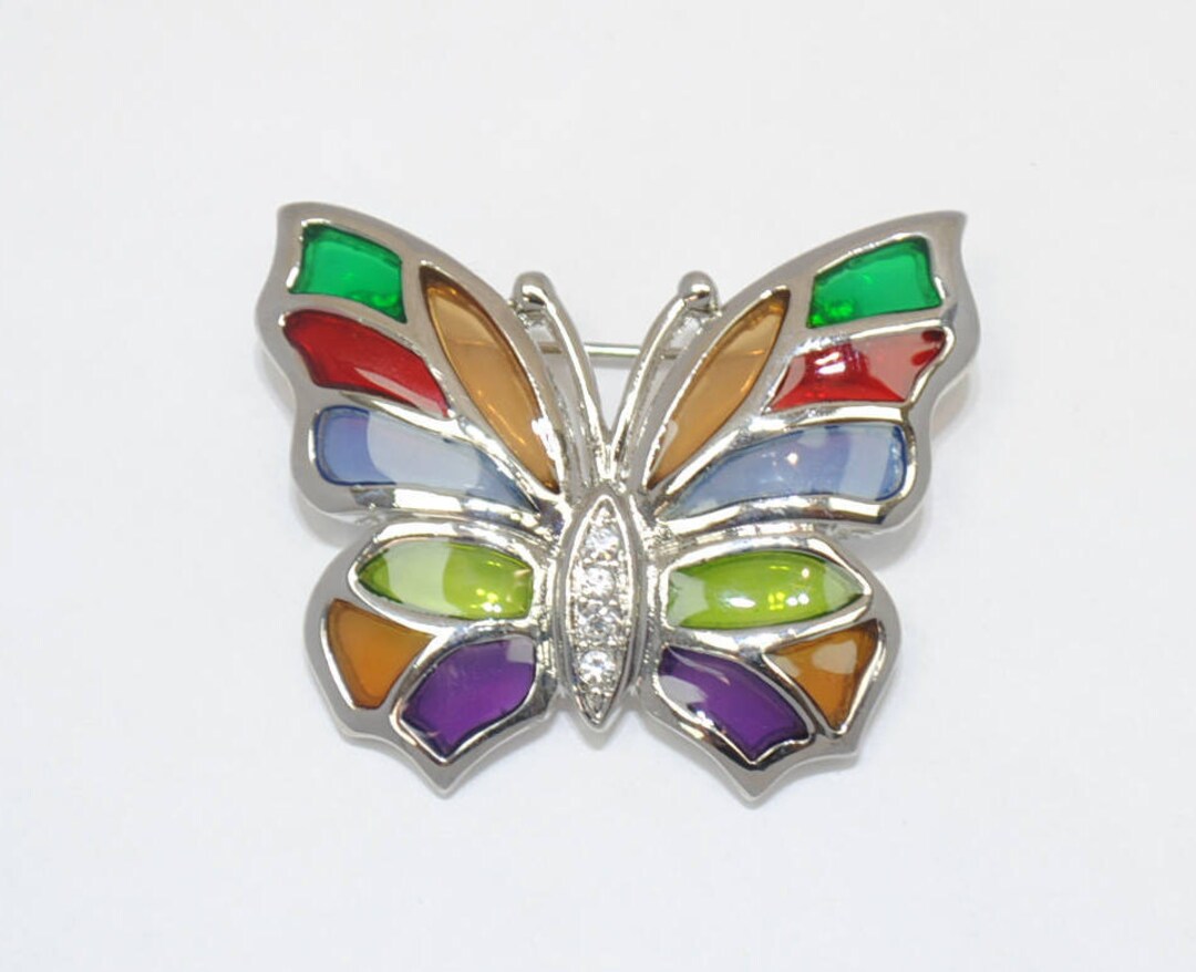 Butterfly Brooch Epoxy Vintage Brooch Colorful Stained Glass Summer ...