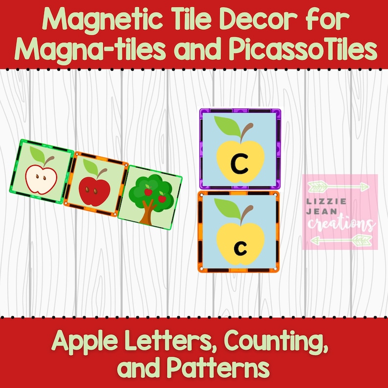 Apple Letters, Counting, and Patterns Magnetic Tile Decor Stickers ...