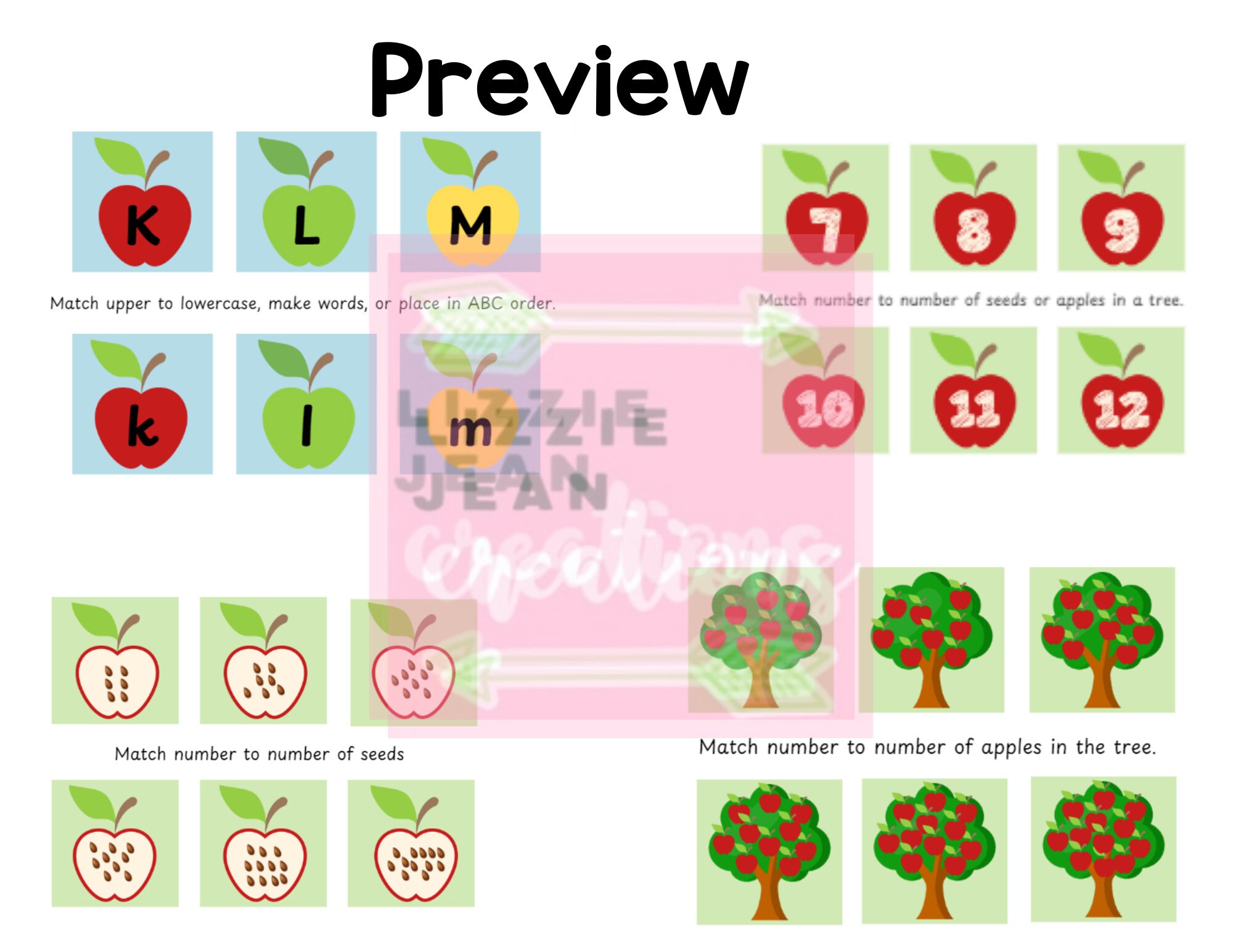Apple Letters, Counting, and Patterns Magnetic Tile Decor Stickers ...