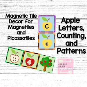 Apple Letters, Counting, and Patterns Magnetic Tile Stickers (printable ...